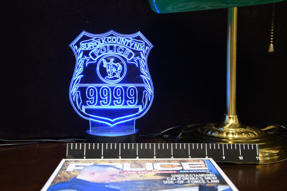 NYC-PD, Nassau & Suffolk Police Badge w/Numbers Personalized Gift LED ...
