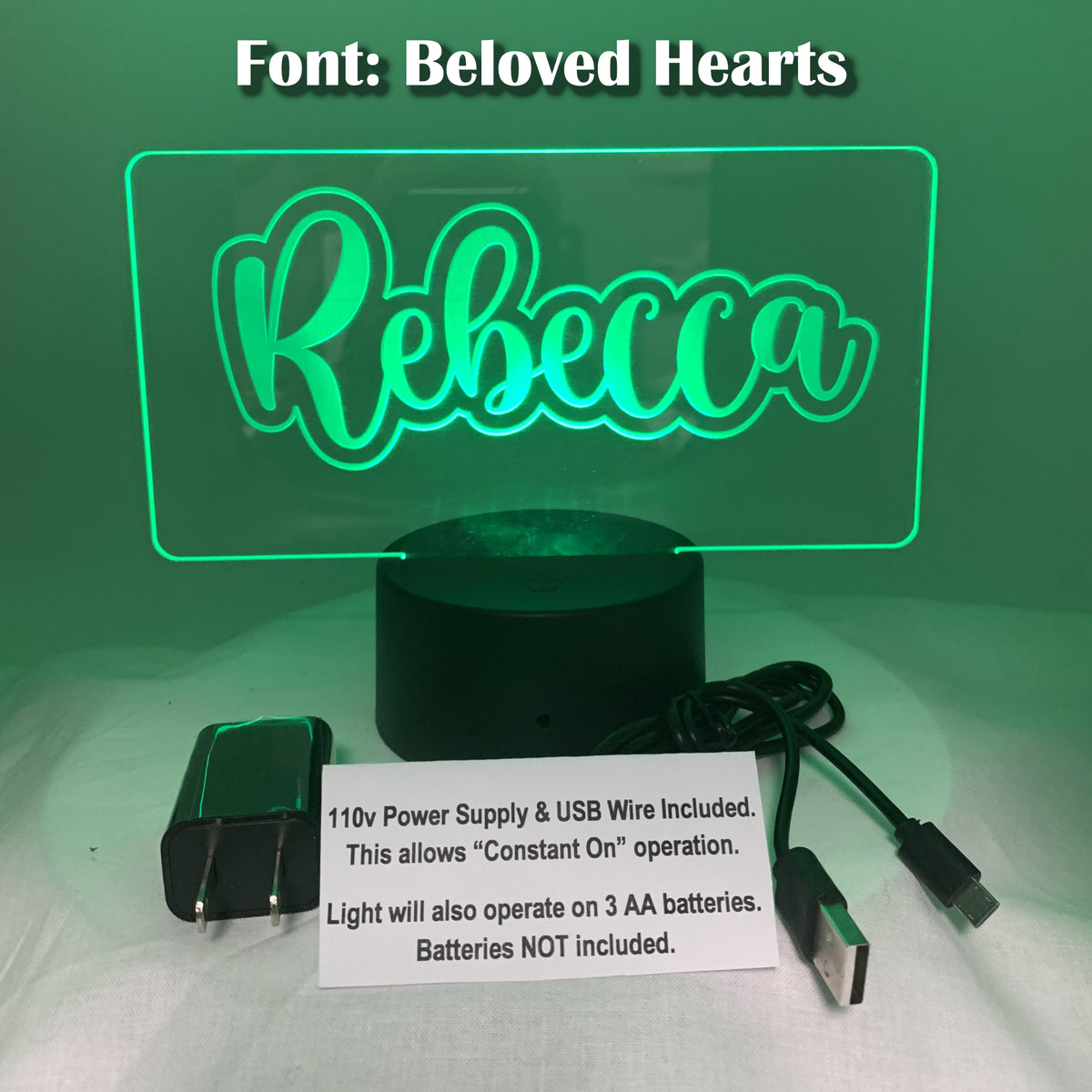 Custom Made Personalized Name LED Night Light with Power Adapter ...