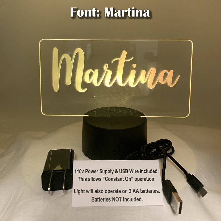 Custom Made Personalized Name LED Night Light with Power Adapter ...